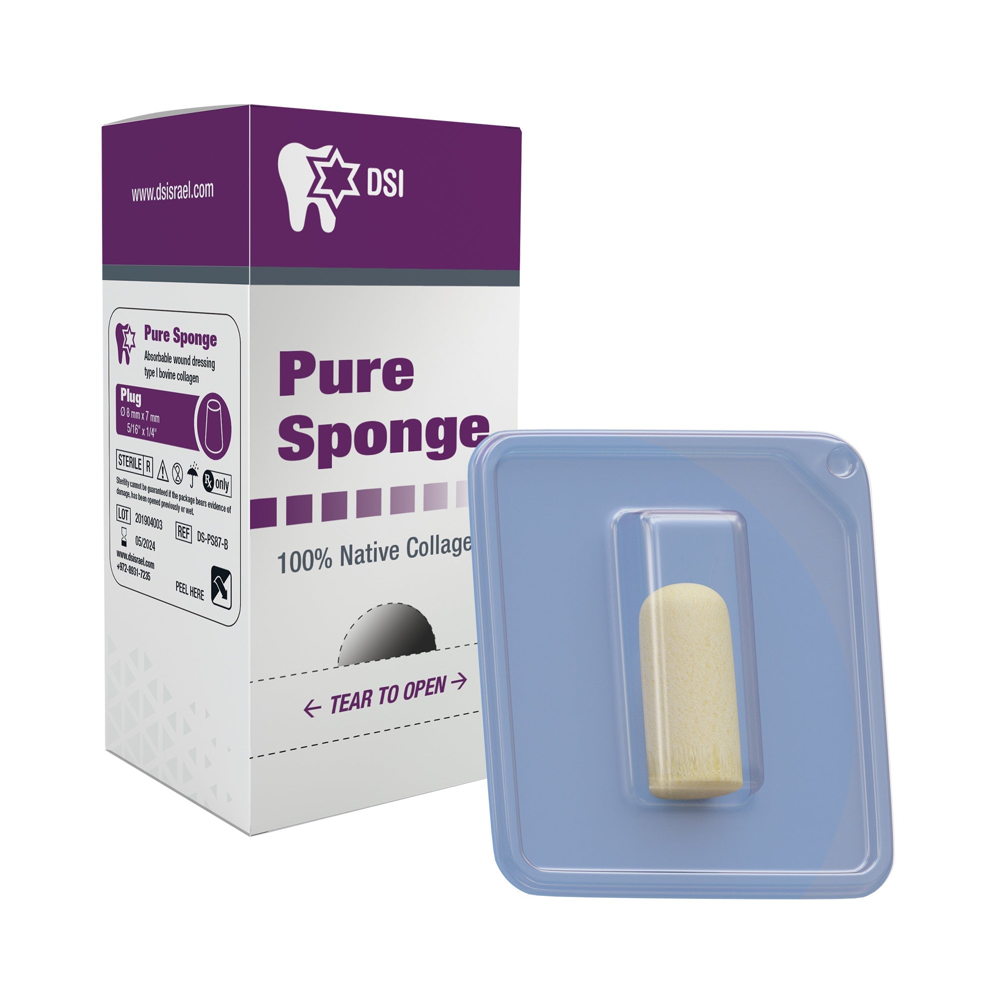 DSI Pure Sponge Sterile Collagen Plug In Individual Blisters